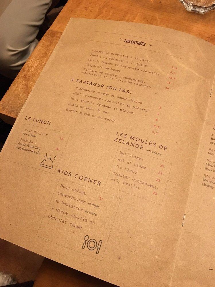 Menu au Le Clan des Belges, Bruxelles