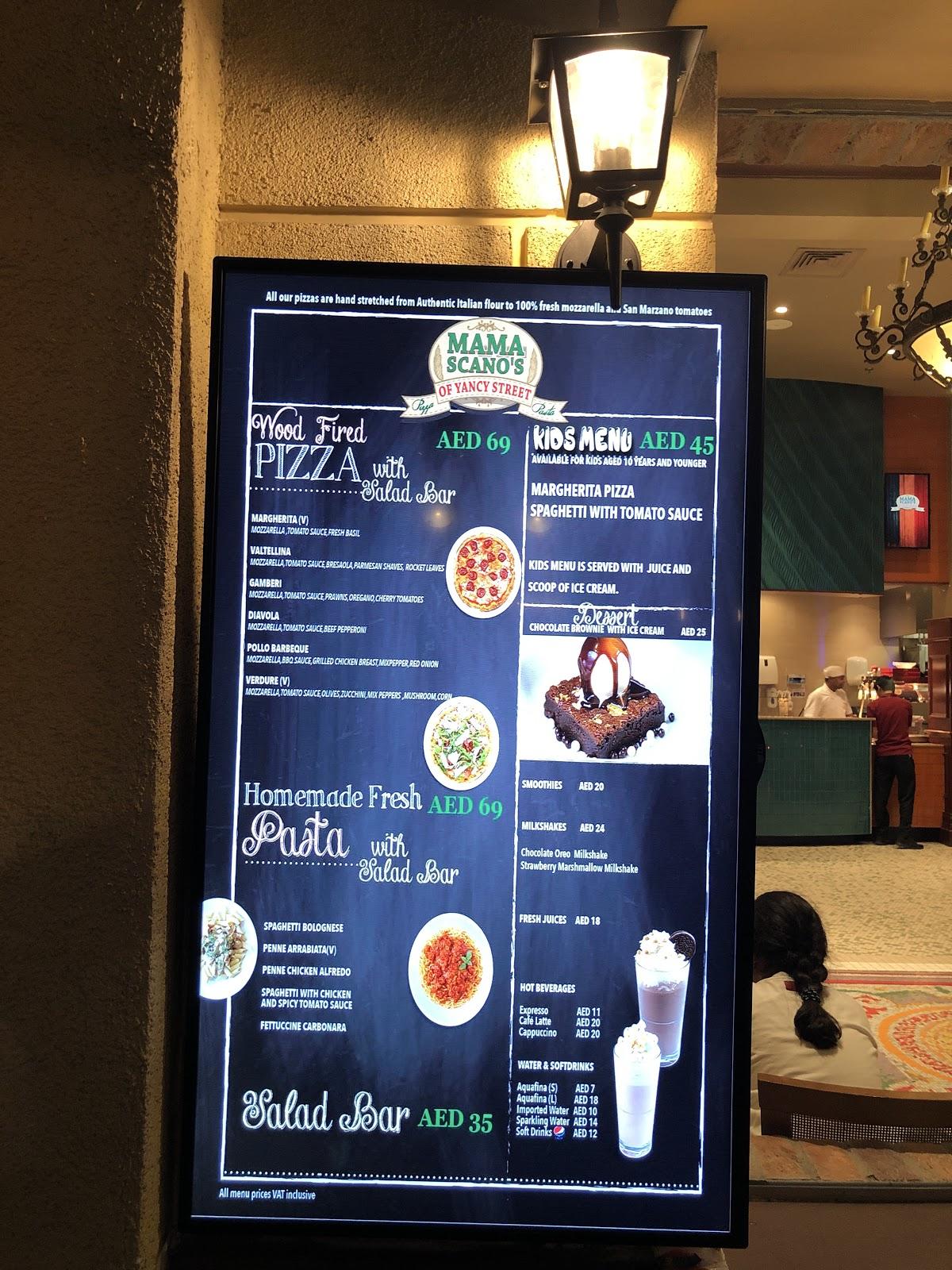 Menu at Mama Italian Scanos restaurant, Dubai