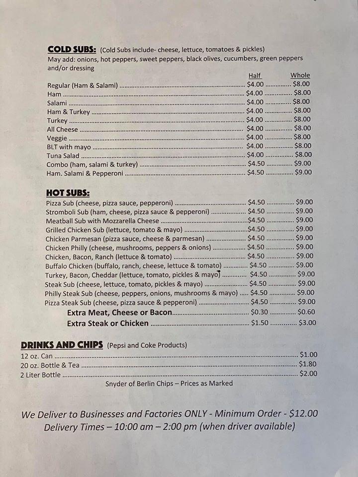 Menu at Mile Level Pizza & Sub Shop pizzeria, Bedford