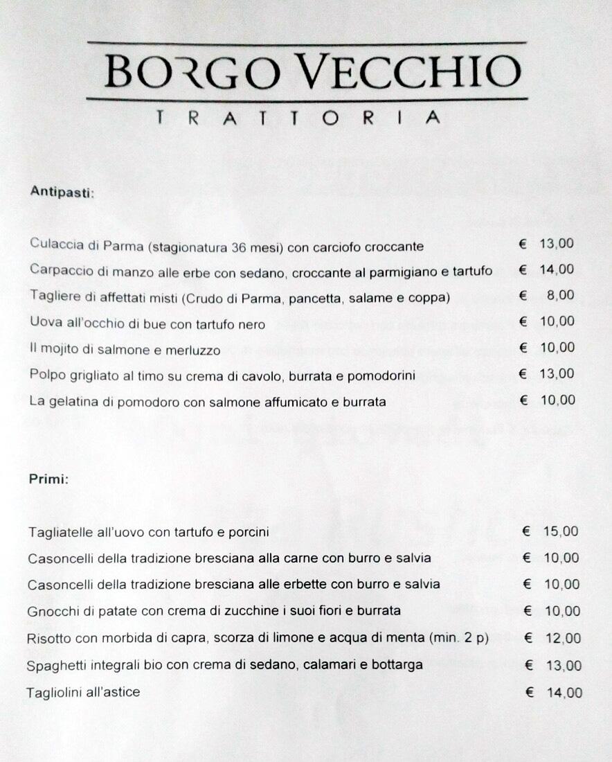 Menu da Trattoria Borgo Vecchio ristorante, Manerbio