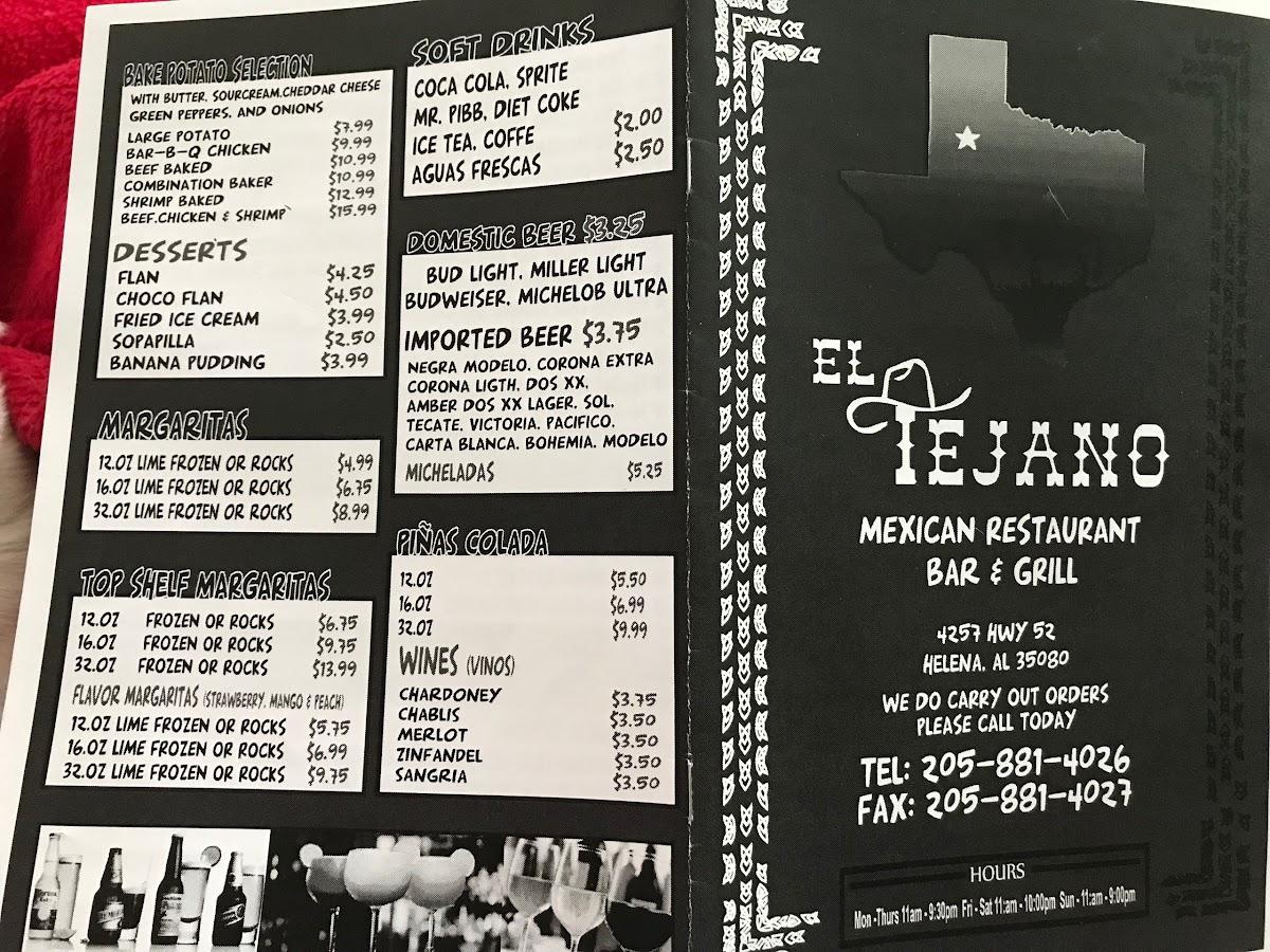 Menu at El Tejano pub & bar, Helena, Co Rd 52
