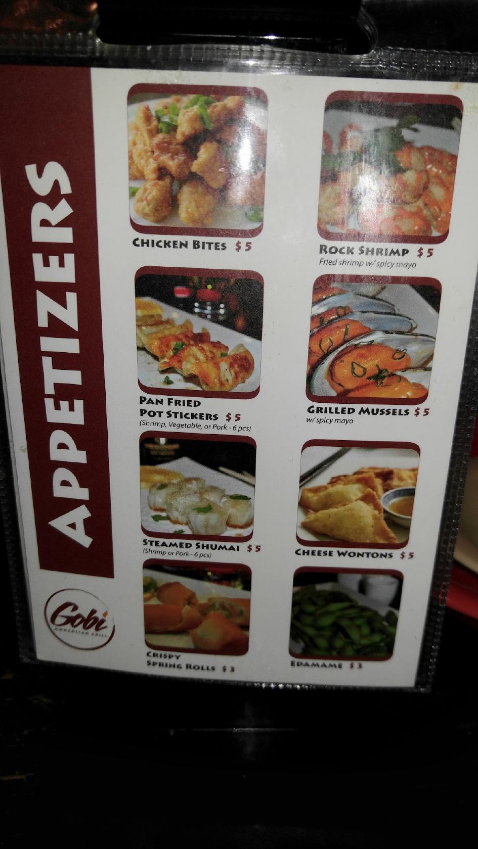 Menu at Gobi Mongolian Grill pub & bar, Southington