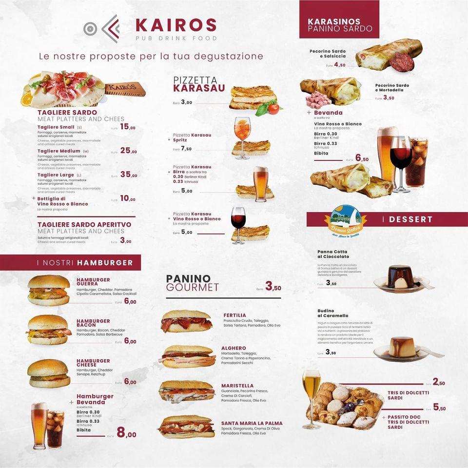 Menu da Kairos Pub, Fertilia