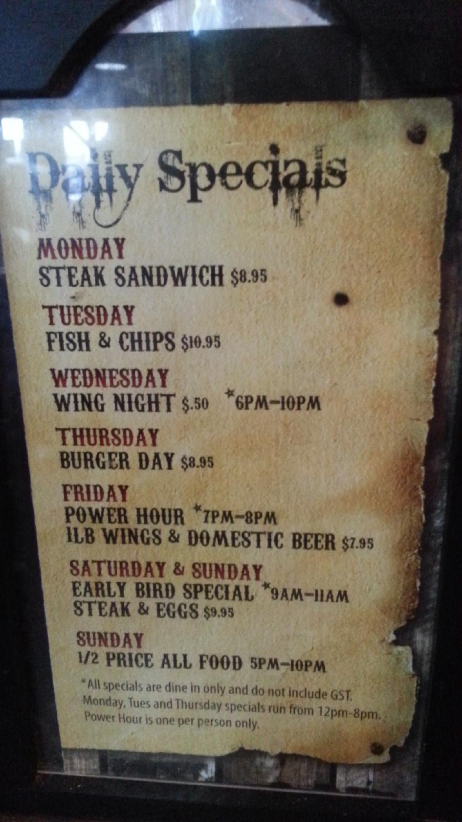 Menu at Kicks Saloon Restaurant & Bar and VLT Lounge, Redwater