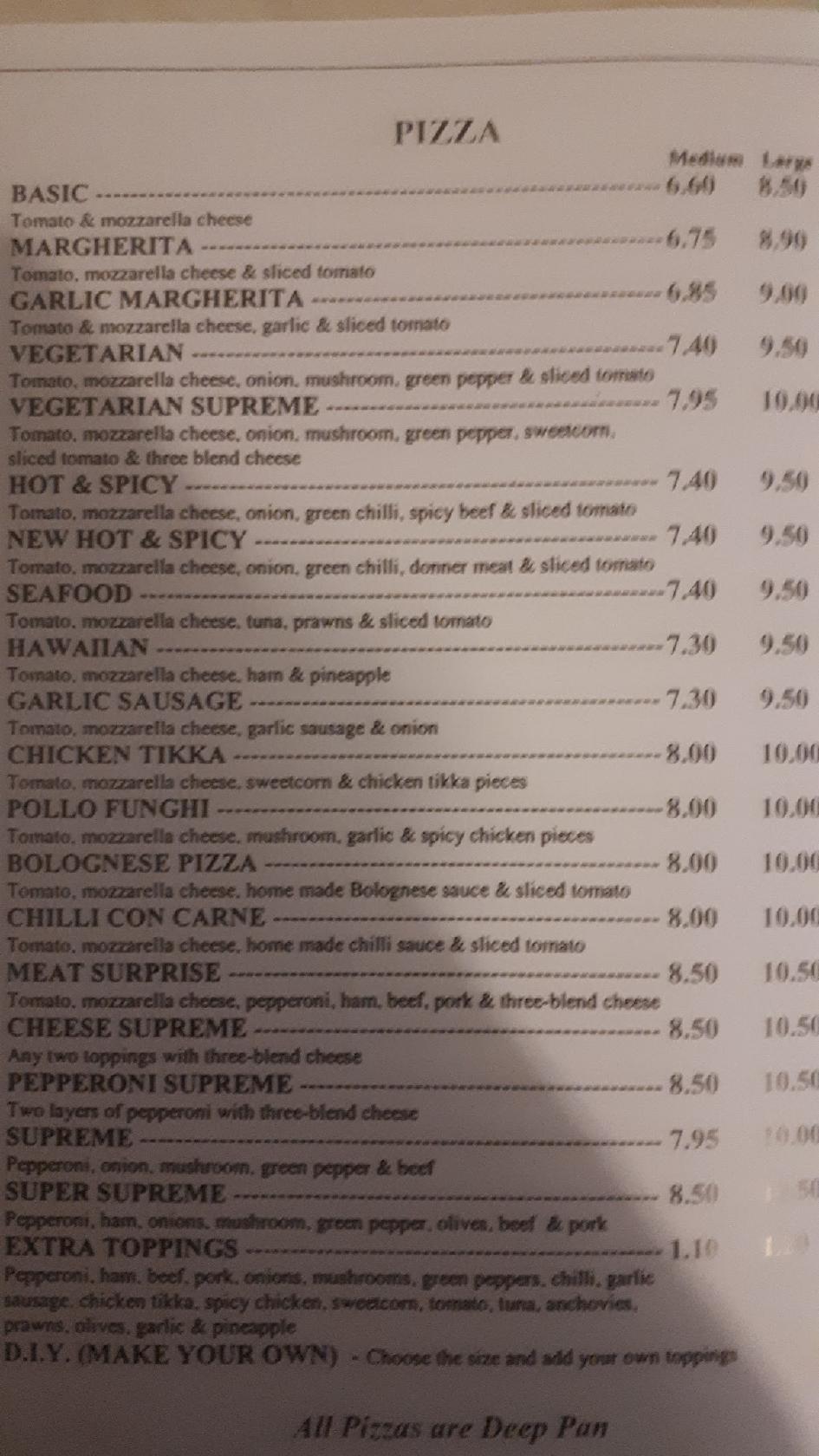 Menu at Pizza Time fast food, Feniton