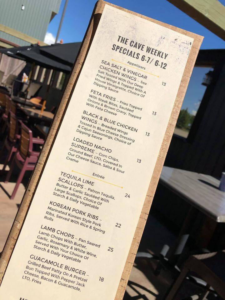 Menu at The Cave steakhouse, Delta Junction