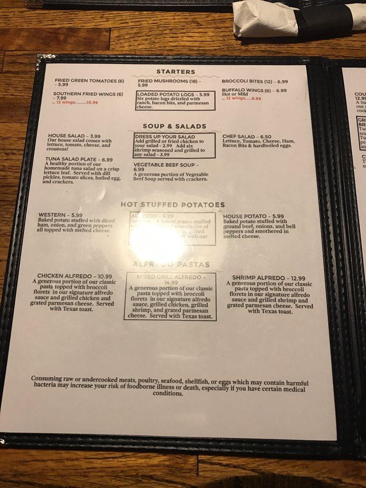 Menu at Tin Lizzie Cafe, West Point, US-45 ALT