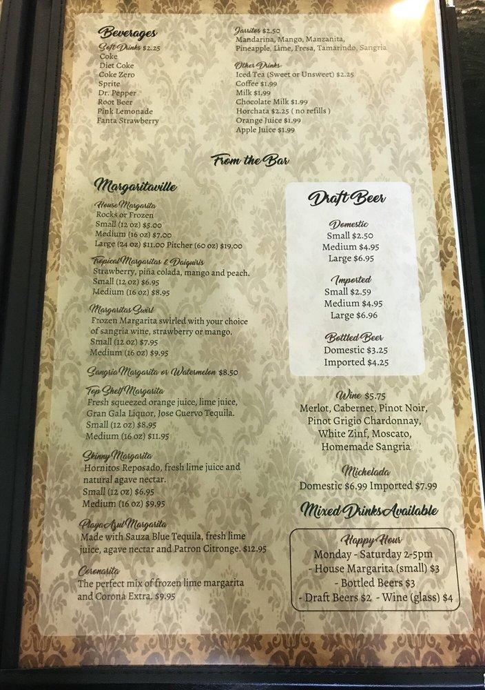 Menu at Villa Del Rey Cocina Mexicana " West Mobile on Schillinger Rd ...
