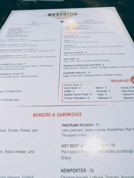 Menu at Westside Cafe-Grill, Murrieta