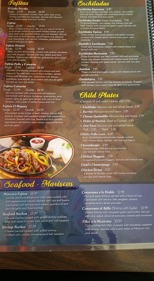 Menu at El Gallo restaurant, Augusta, 105 B US-64
