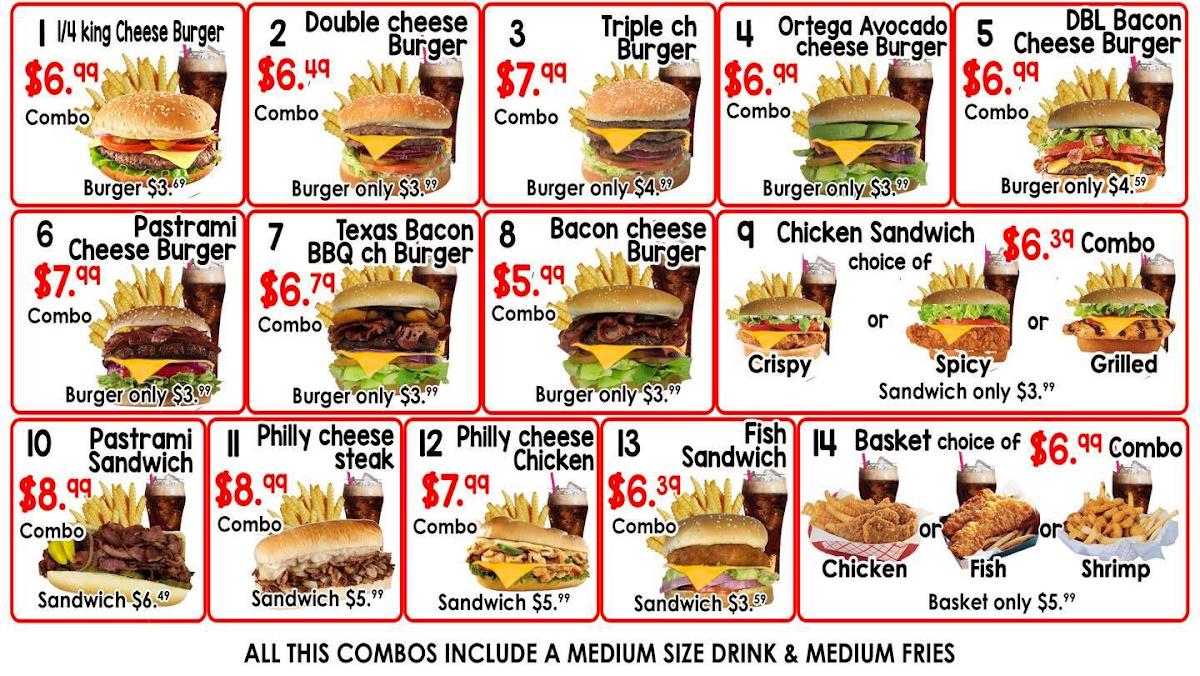 Menu at Family Burger fast food, Hanford