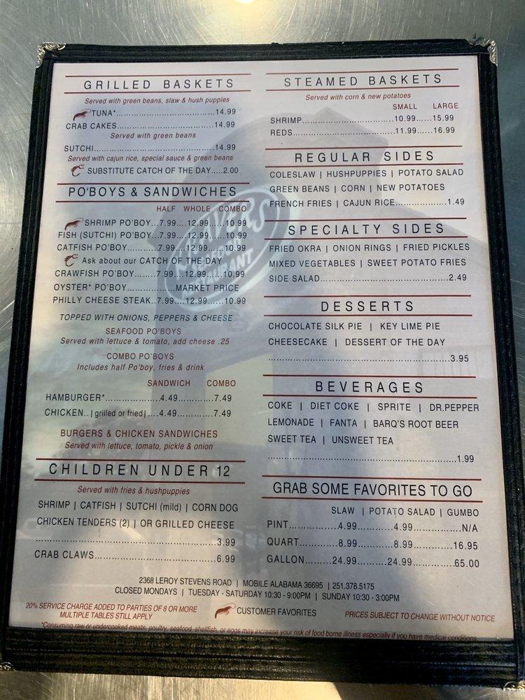 Menu at Kravers Seafood Mobile restaurant, Mobile
