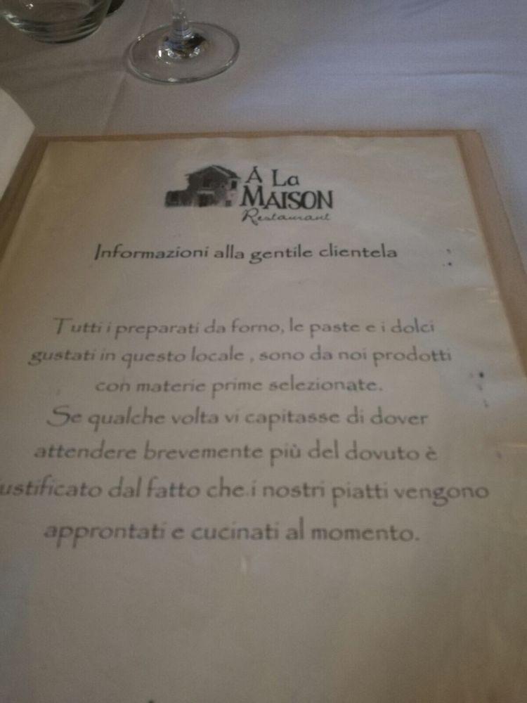 Menu at A La Maison Restaurant, Fornovo di Taro