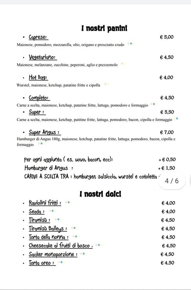 Menu da Marko's Pub, Carbonia