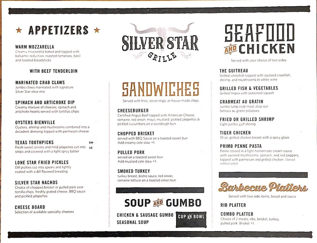 Menu at Silver Star Grille pub & bar, Shreveport, Ellerbe Rd UNIT 100