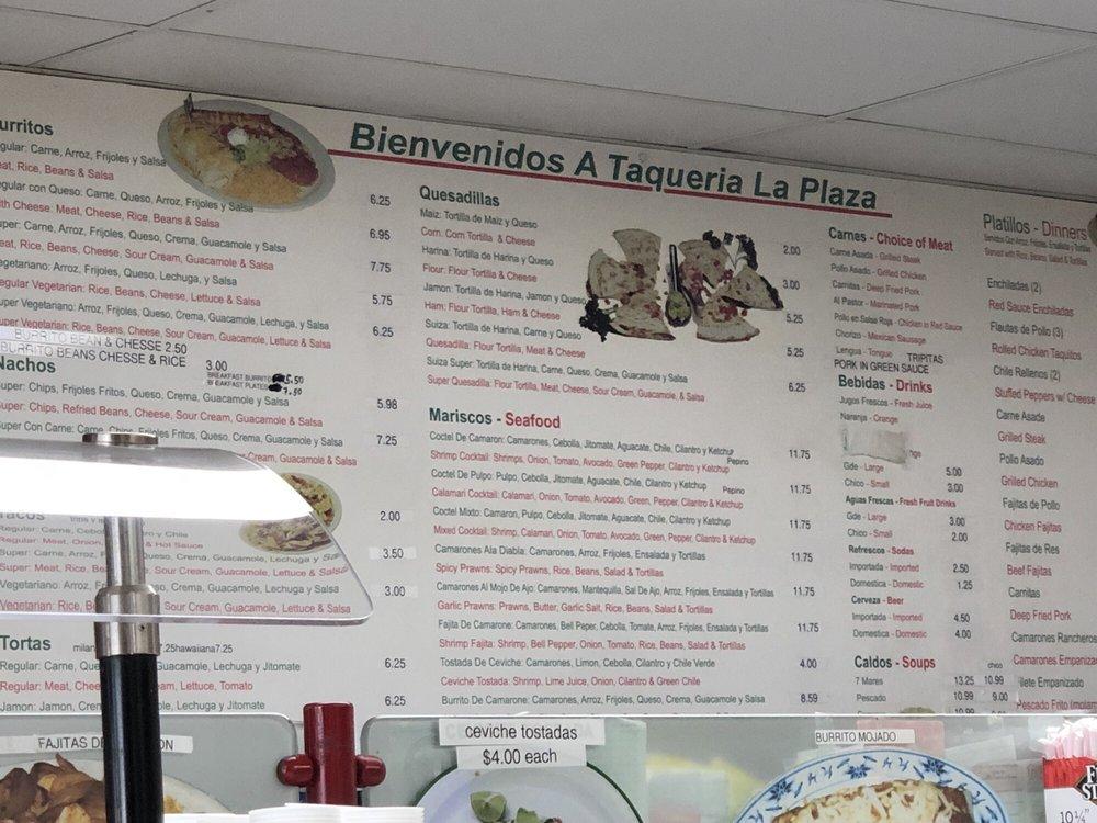 Menu at Taqueria La Plaza restaurant, Walnut Creek