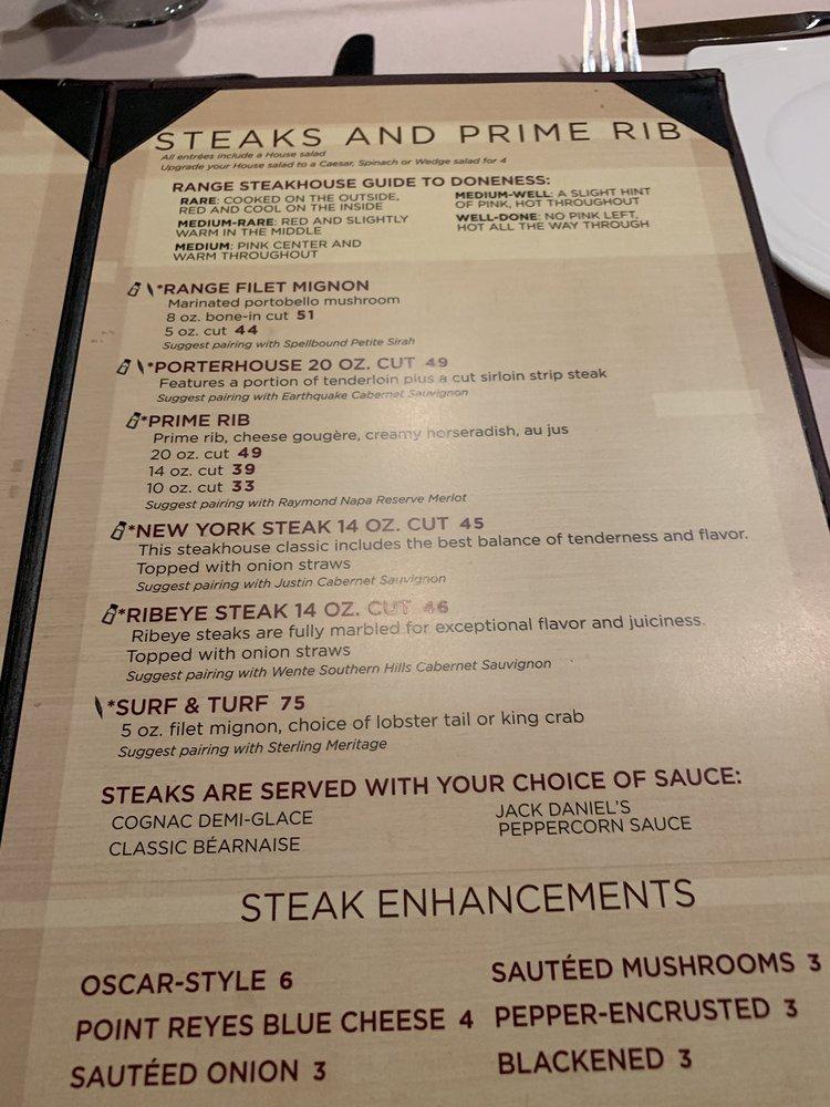 Menu at The Range Steakhouse, Laughlin