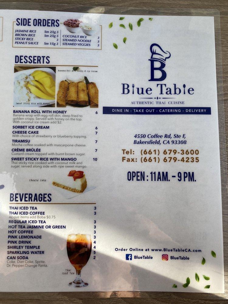Menu at Blue Table Thai Cuisine BBQ, Bakersfield