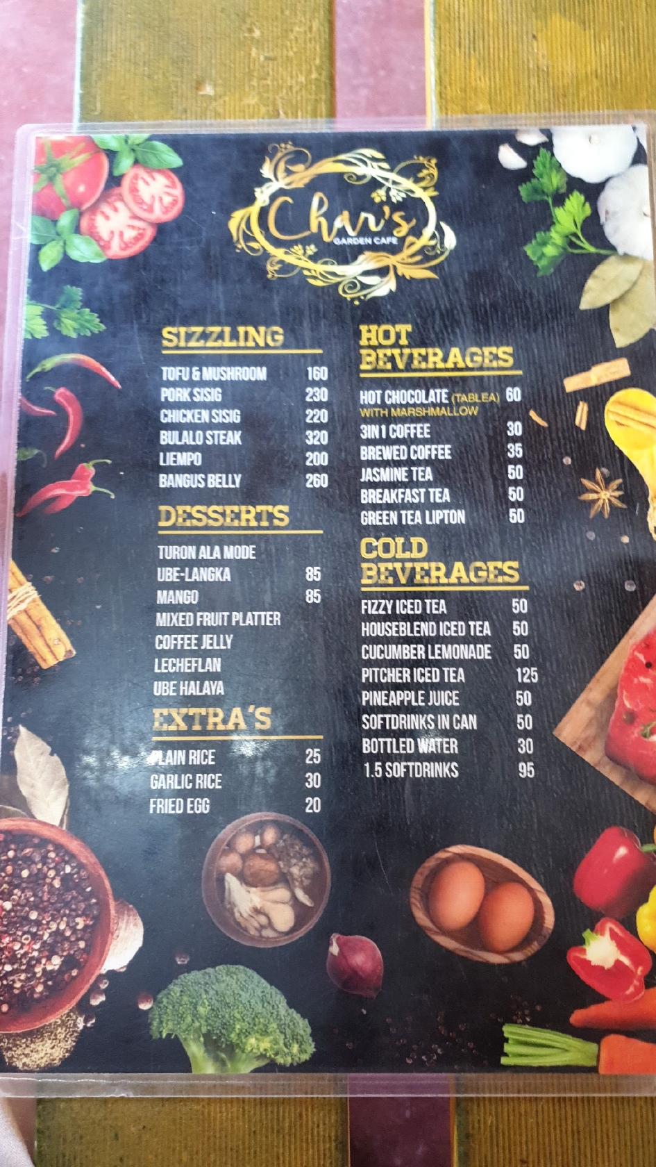 Menu at Char's Garden Cafe - Tagaytay, Laurel, 4W3G+QWP