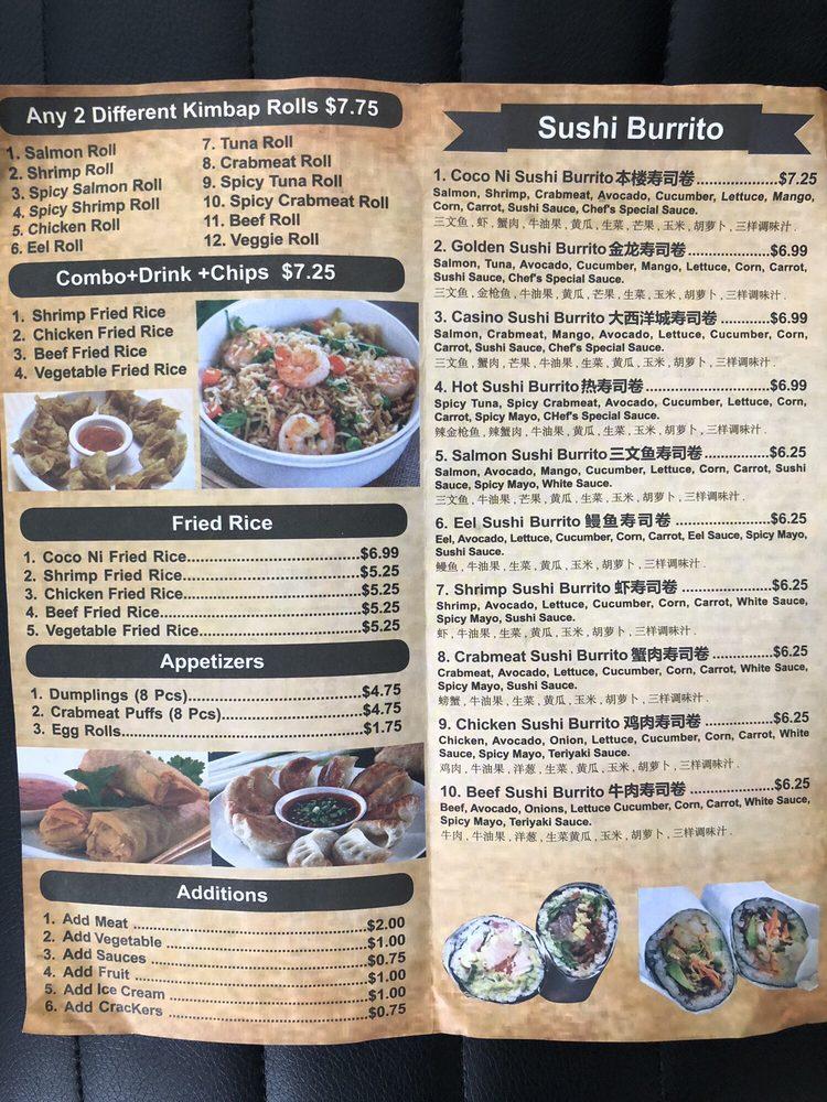 Menu at Coco Ni Inc. restaurant, Danville