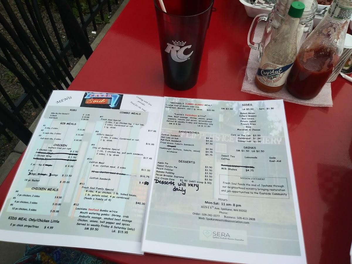 Menu at Fresh Soul Restaurant, Spokane