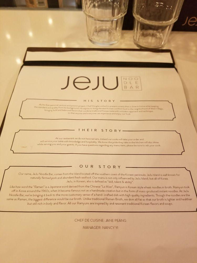 Menu at Jeju Noodle Bar, New York City