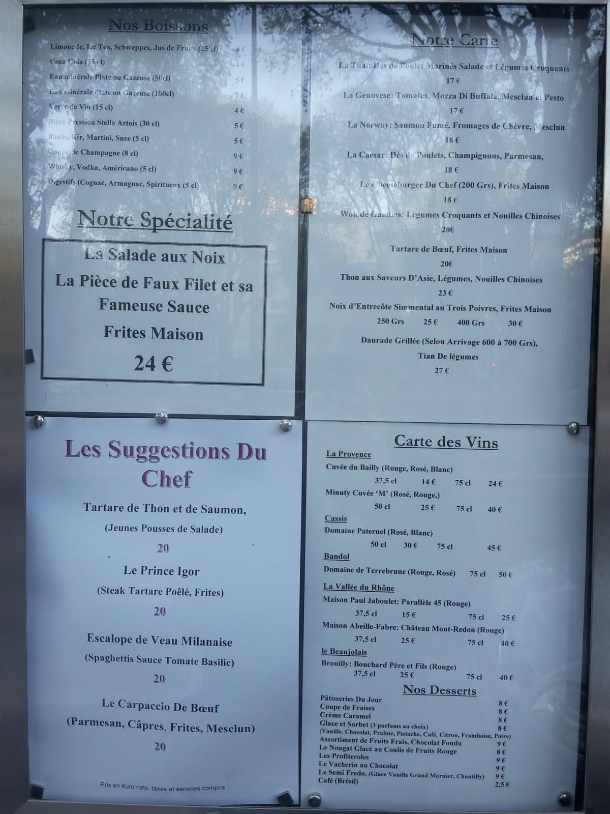 Menu au L'Entrecôte du Huitième restaurant, Marseille