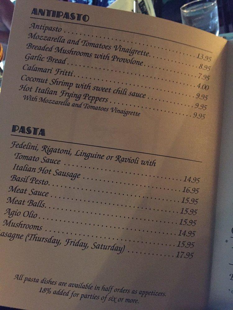 Menu at Mom Chaffe's Cellarette restaurant, West Reading