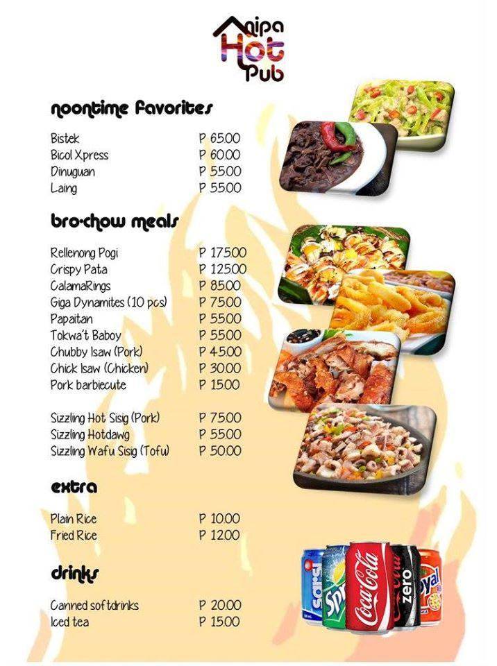 Menu at NIPA HOT PUB, Quezon City