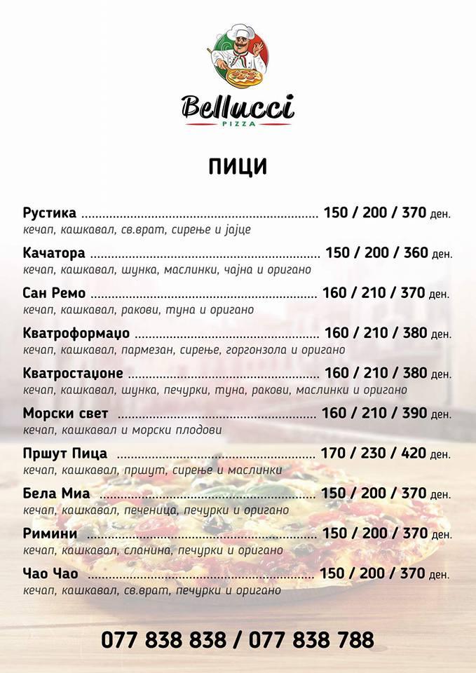 Menu at BELLUCCI pizzeria, Drachevo