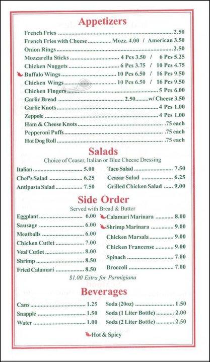 Menu at Royal Kings Pizza pizzeria, New York City