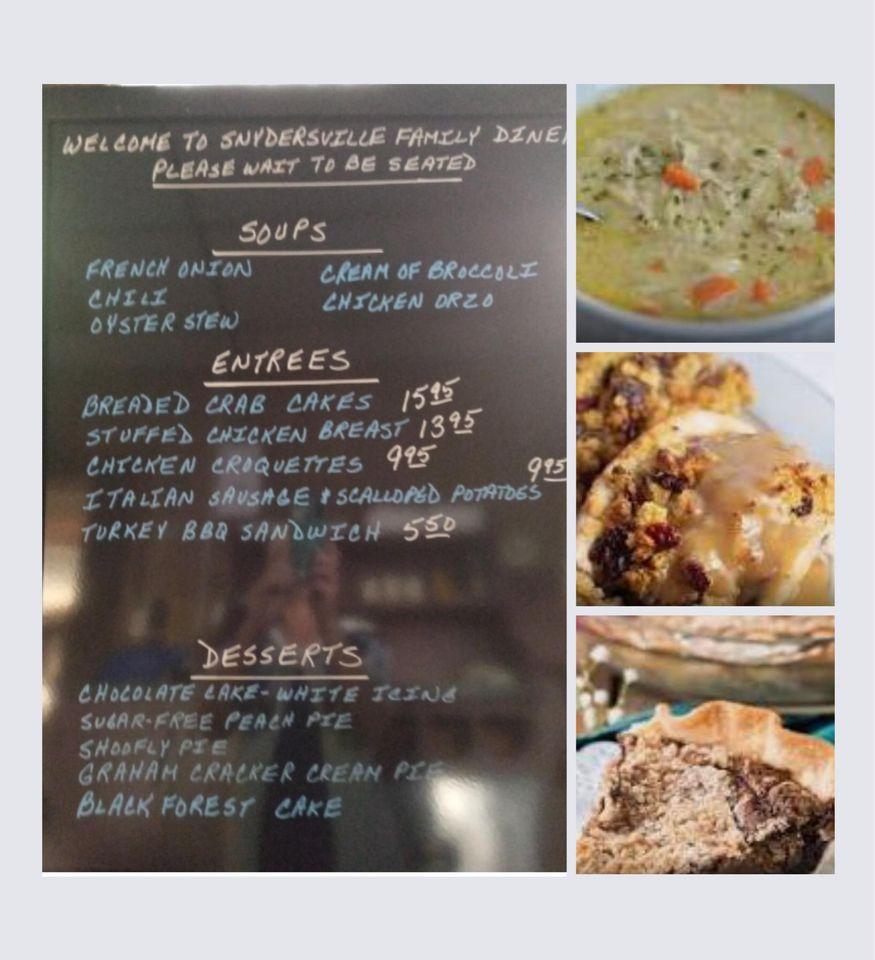 Menu at Snydersville Family Diner restaurant, USA
