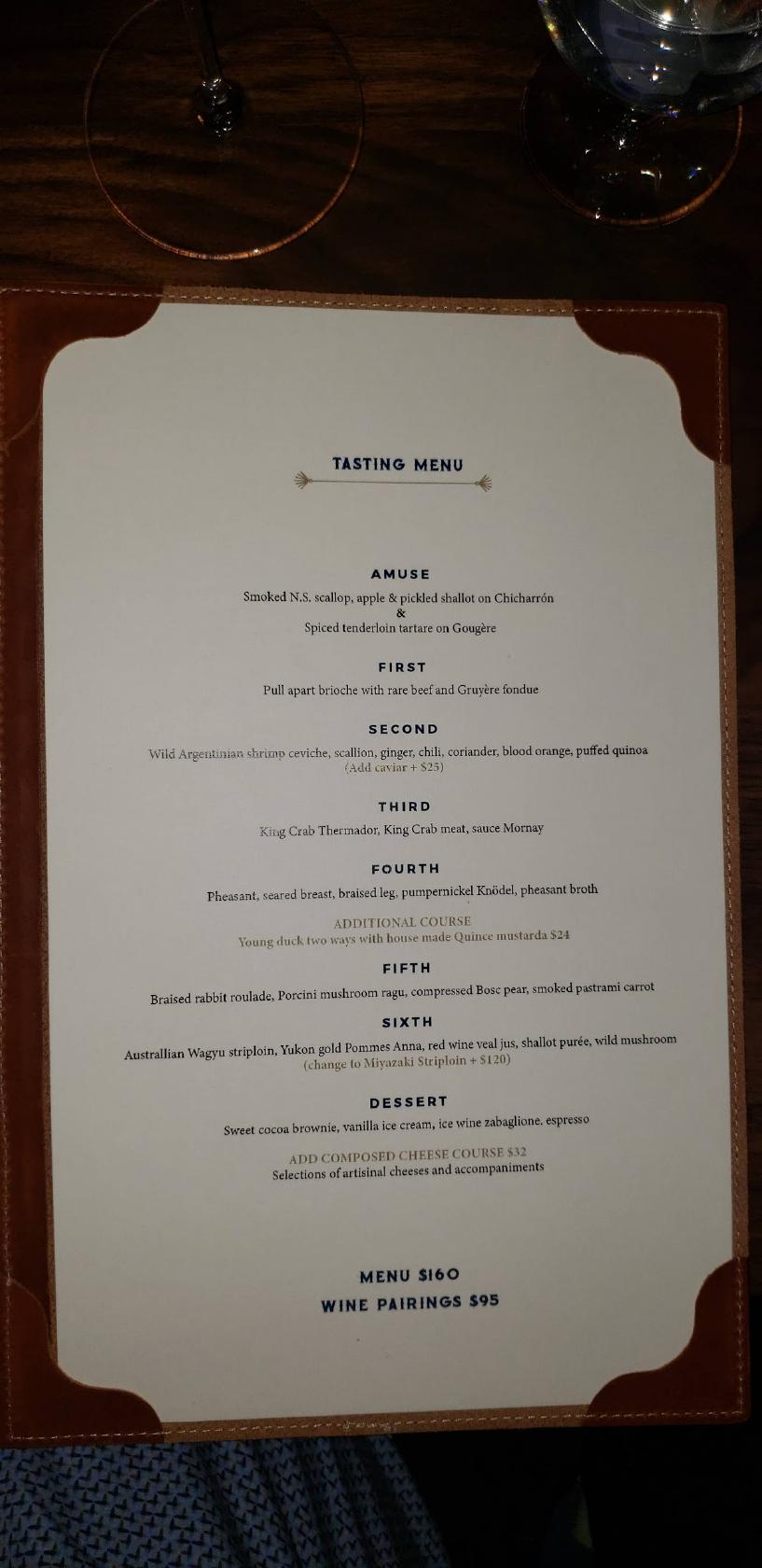 Menu at The Butcher Chef steakhouse, Toronto