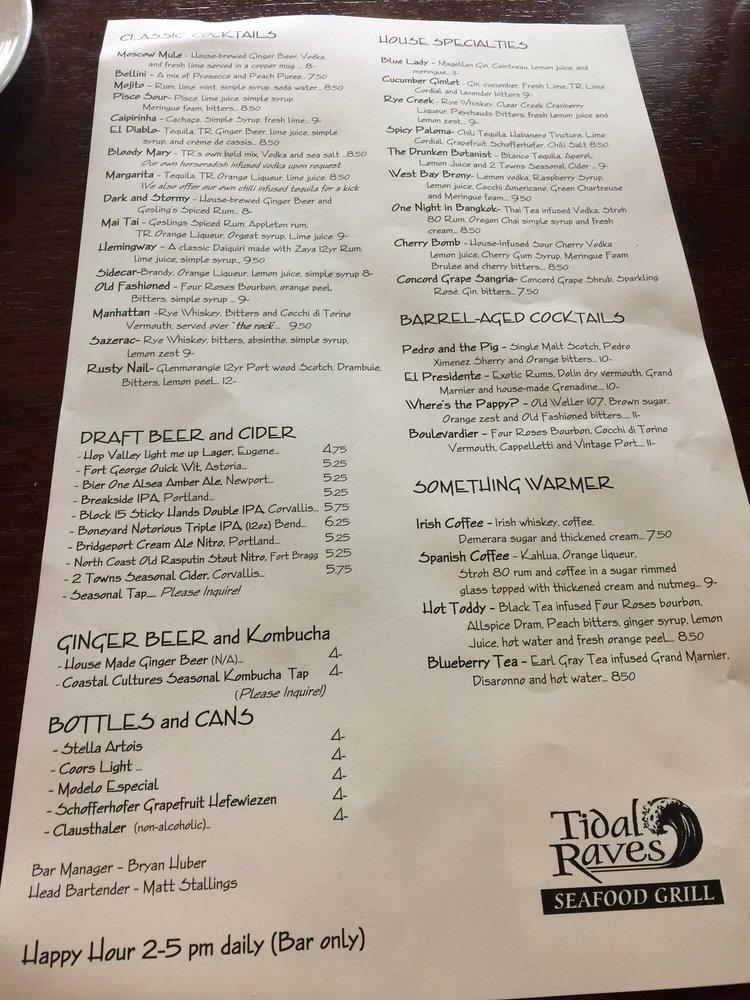 Menu at Tidal Raves Seafood Grill restaurant, Depoe Bay
