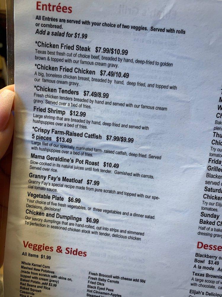 Menu at Elijah's Cafe, Jasper, 201 W Gibson St