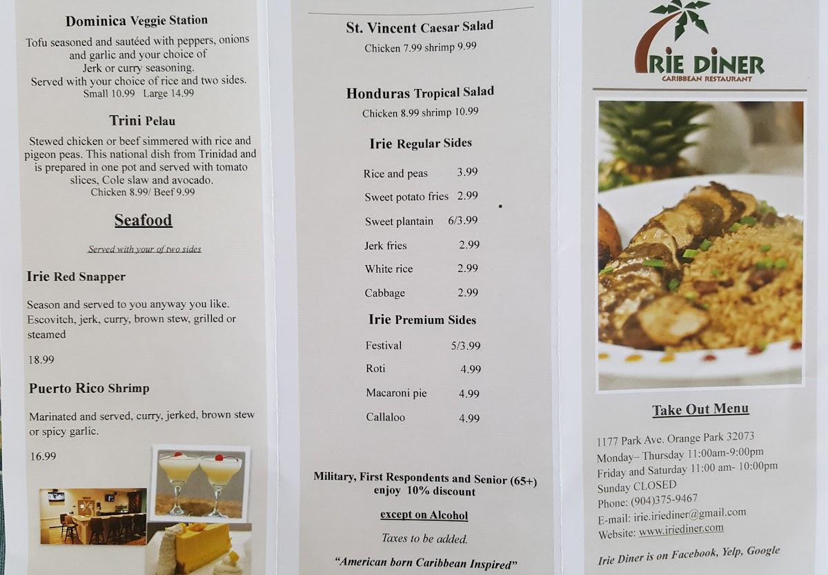 Menu at Irie Diner Caribbean Restaurant, Orange Park