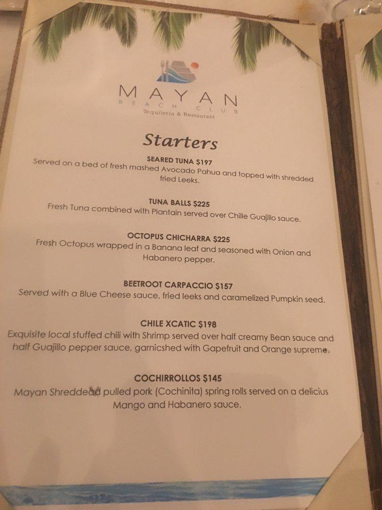 Menu at Mayan Beach Club Restaurant & Tequileria, Isla Mujeres