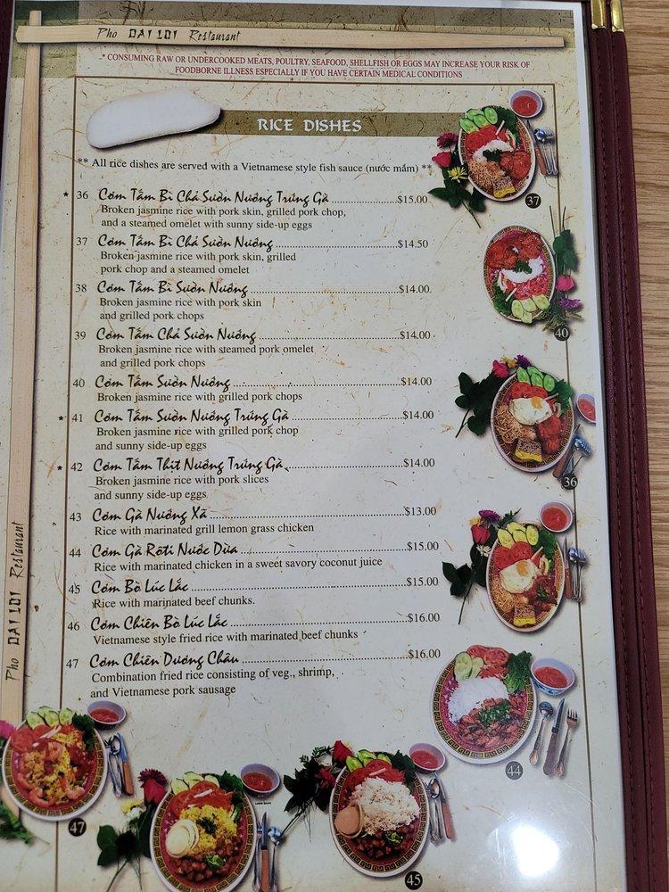 Menu at Pho Dai Loi #3 restaurant, Duluth