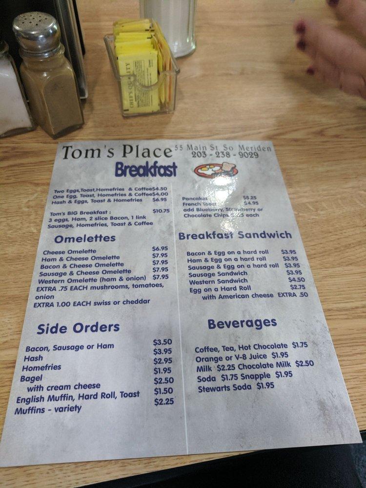 Menu at Tom's Place restaurant, Meriden