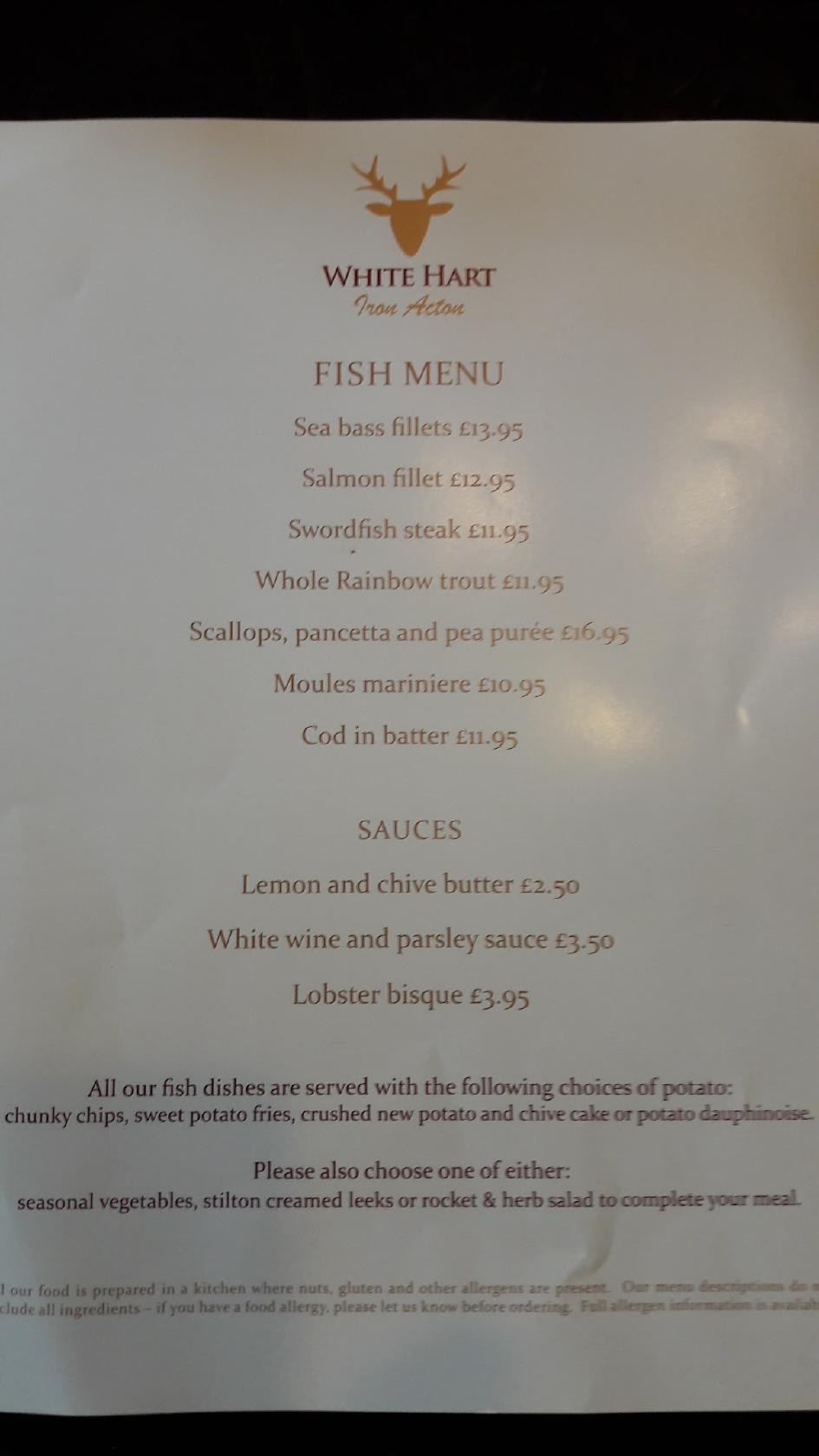 Menu at White Hart Inn pub & bar, Bristol, The White Hart Inn