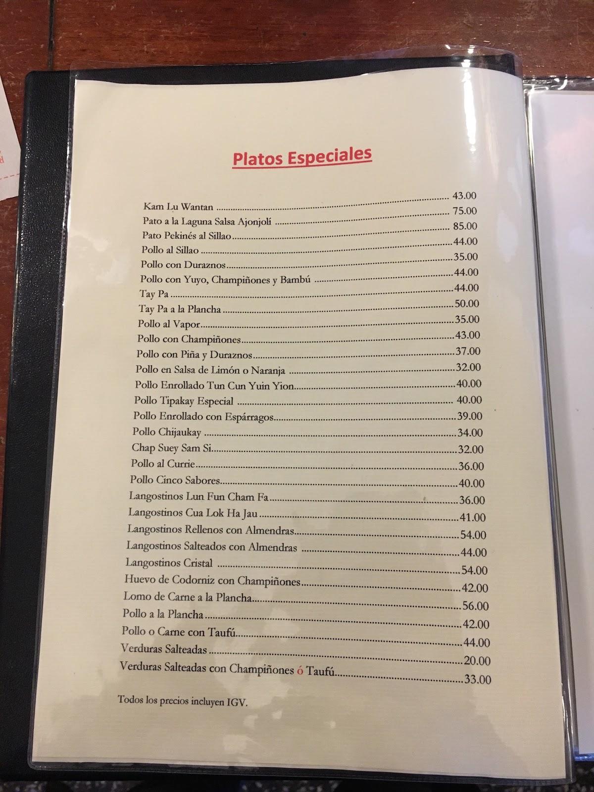 Carta del restaurante Chifa Mi Amigo, San Isidro