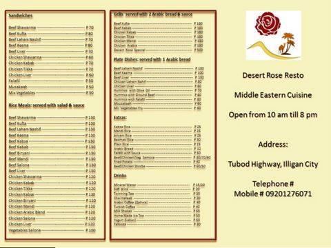 Menu at Desert Rose Resto Iligan restaurant, Iligan City
