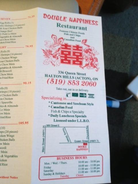 Menu at Double Happiness Restaurant, Acton