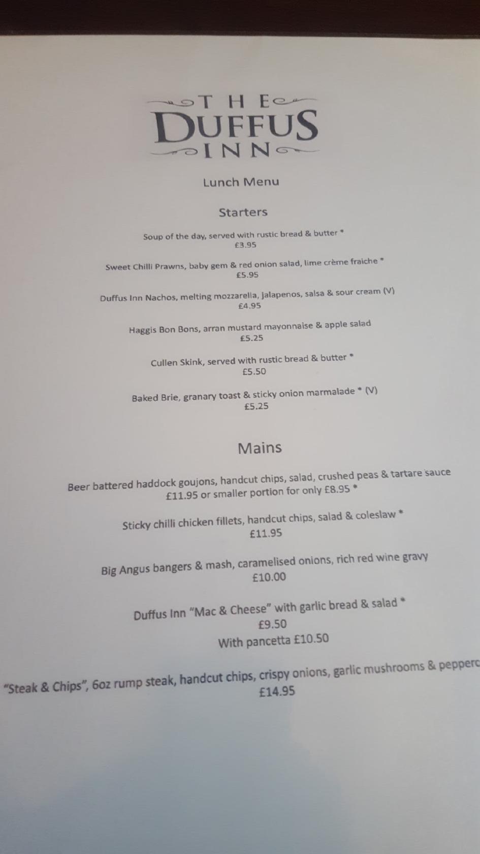 Menu at Duffus Inn Restaurant & Bar, Duffus