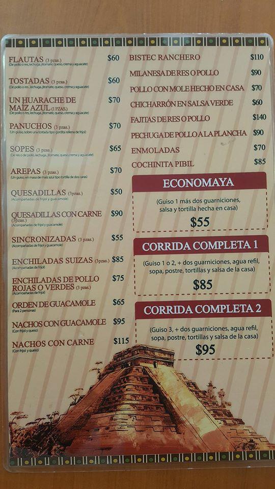 Carta del restaurante El Maya Comidas Corridas, La Paz