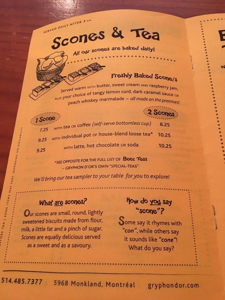 Menu at Gryphon Bakery, Montreal