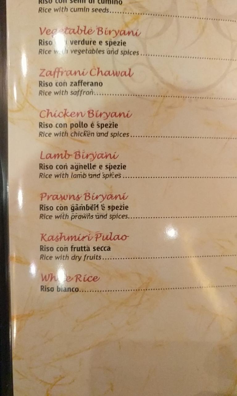 Menu at Om- Indian Restaurant, Rome