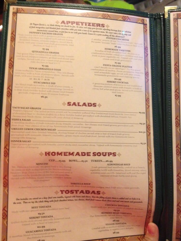 Menu at Pepper Garcia's restaurant, Santa Maria