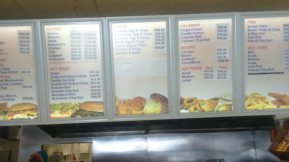 Menu at Pinto's Foods restaurant, Cape Town
