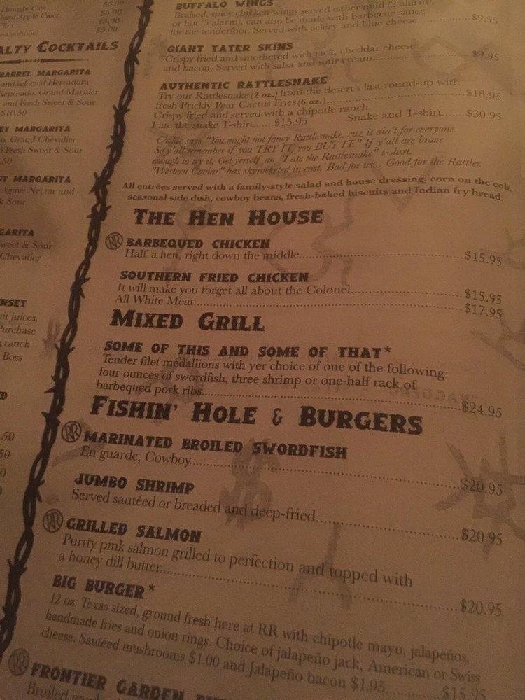 Menu at Rustler’s Rooste steakhouse, Phoenix